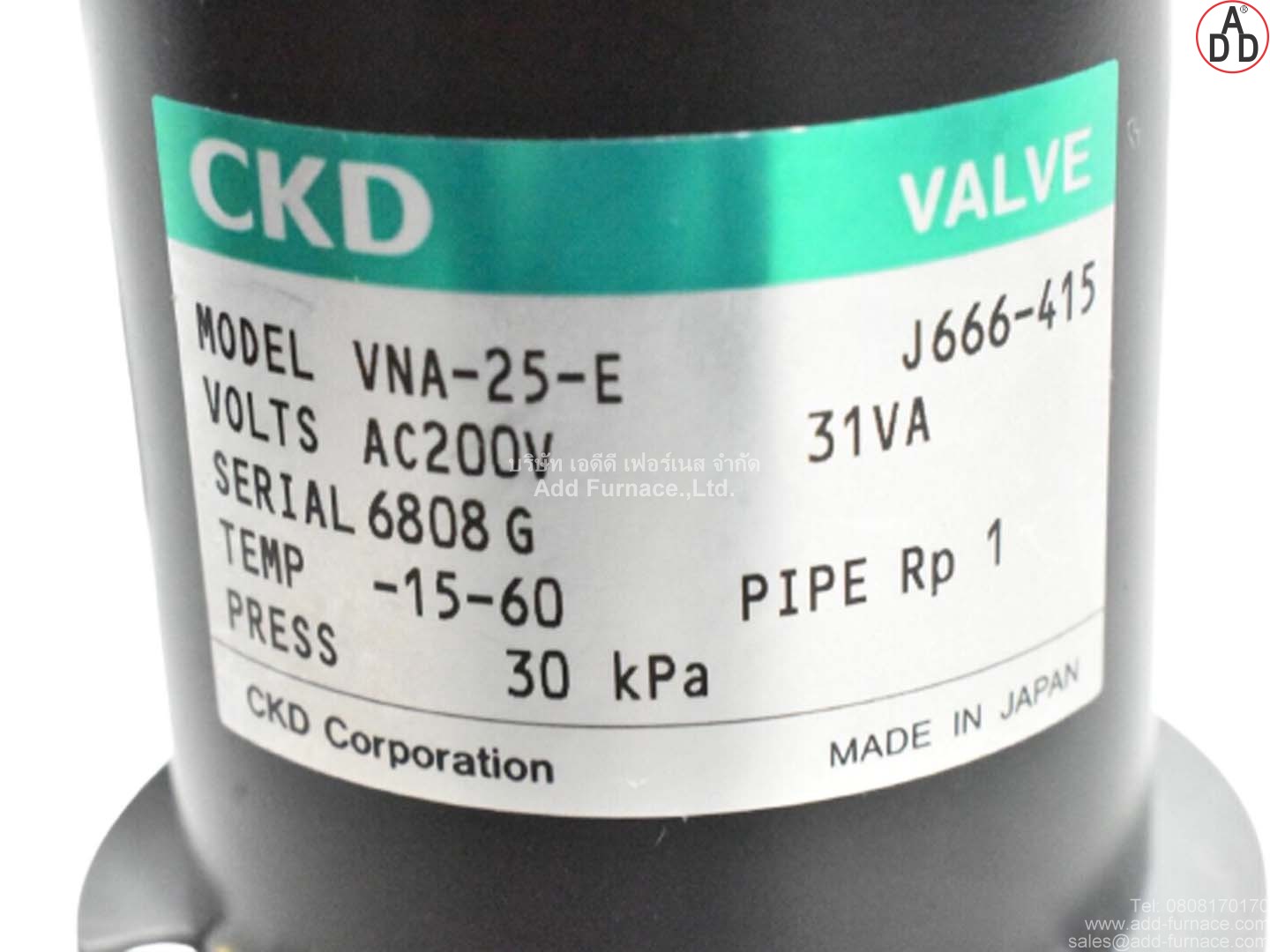 CKD MODEL VNA-25-E AC200V - บริษัท เอดีดี เฟอร์เนส จำกัด