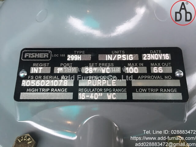 Fisher Loc 105 Type 299H, 299H-NAK, 299H-NBK - บริษัท เอดีดี เฟอร์เนส จำกัด