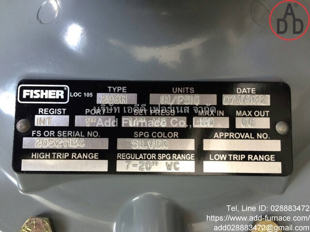 Fisher Loc 105 Type 299H, 299H-NAK, 299H-NBK - บริษัท เอดีดี เฟอร์เนส จำกัด