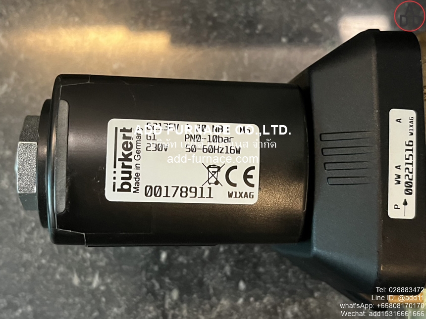 Burkert 6213EV A 20 NBR MS (230V) - บริษัท เอดีดี เฟอร์เนส จำกัด