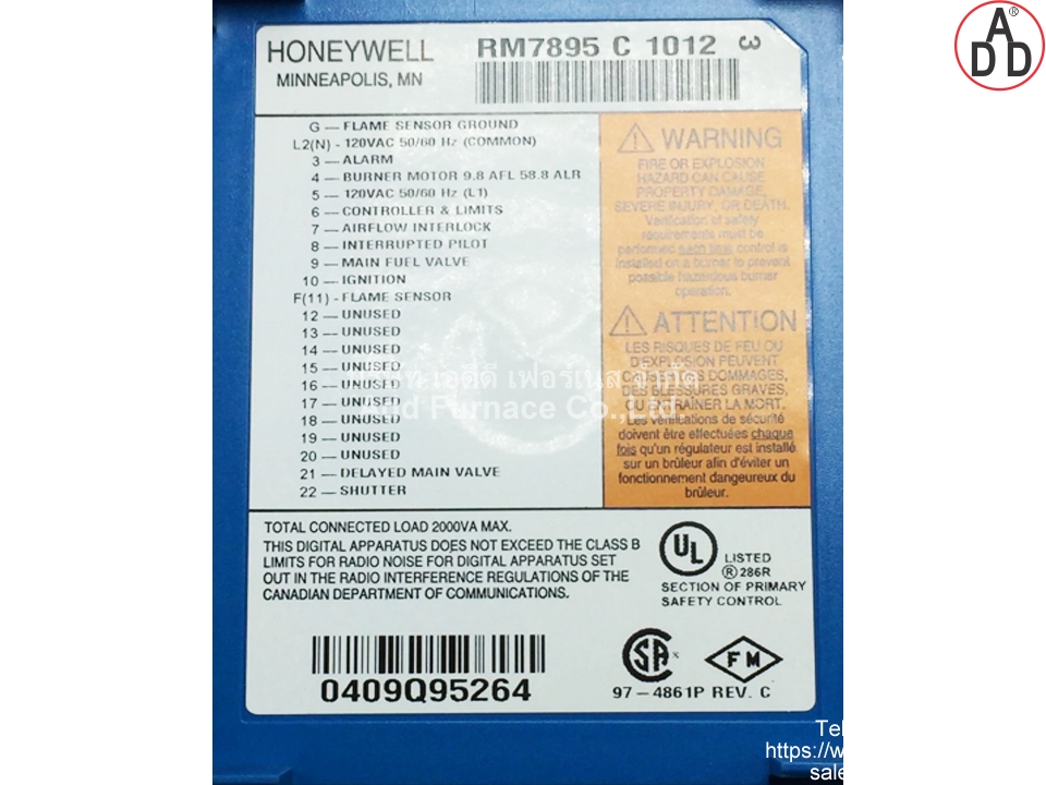 Honeywell RM7895 C 1012 - บริษัท เอดีดี เฟอร์เนส จำกัด,Add Furnace Co.,Ltd.